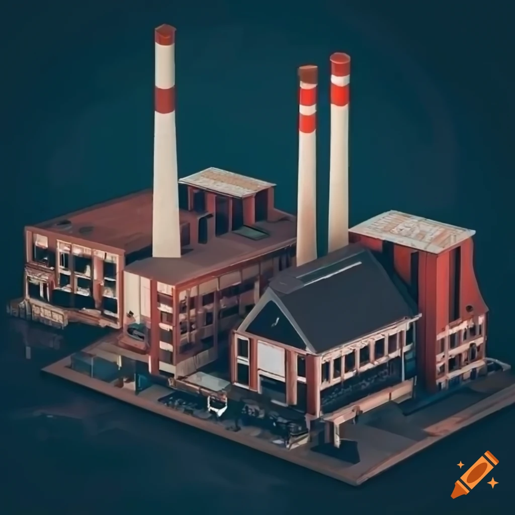 Detailed realistic factory view from above in isometric perspective on ...