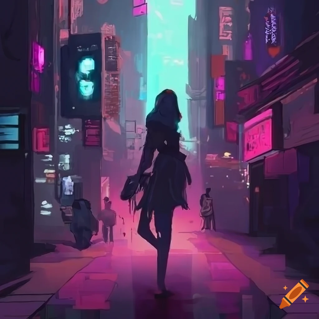 Devoted apparition in a cyberpunk city in fantasy art style on Craiyon