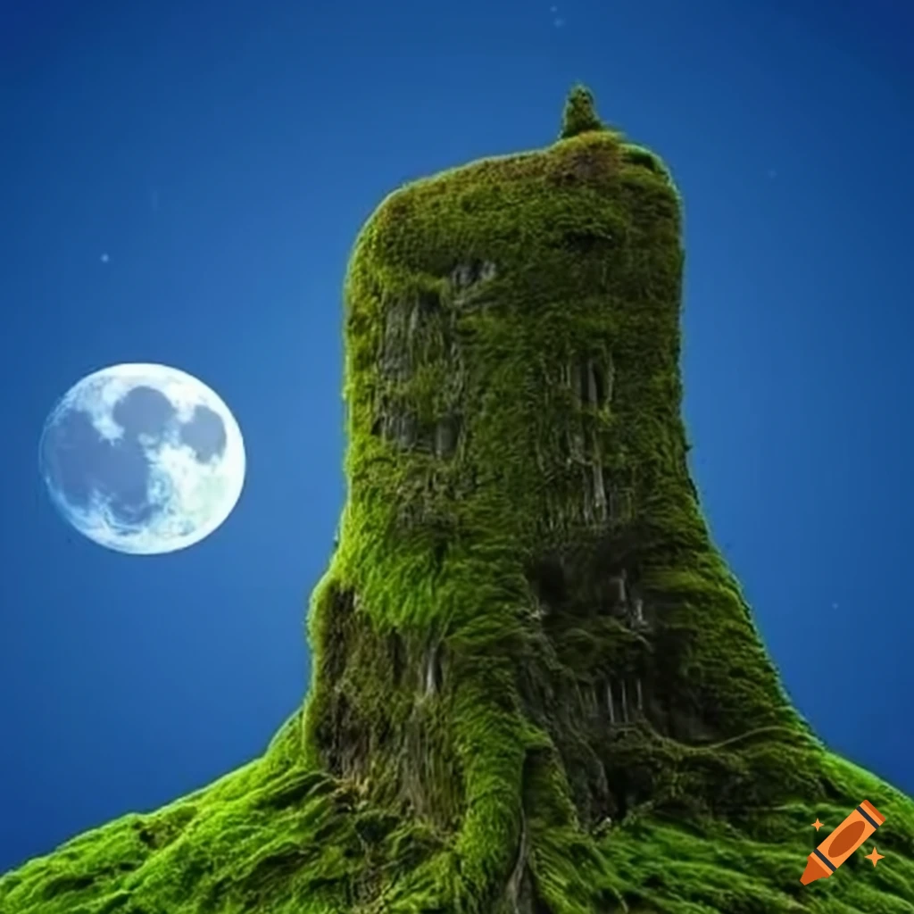 Moss-covered tree-like structure on exoplanet's moon on Craiyon