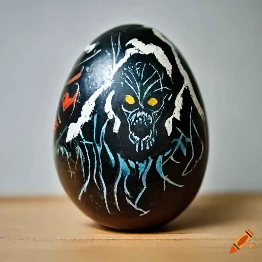 Intricately painted easter egg with a dementor design on Craiyon