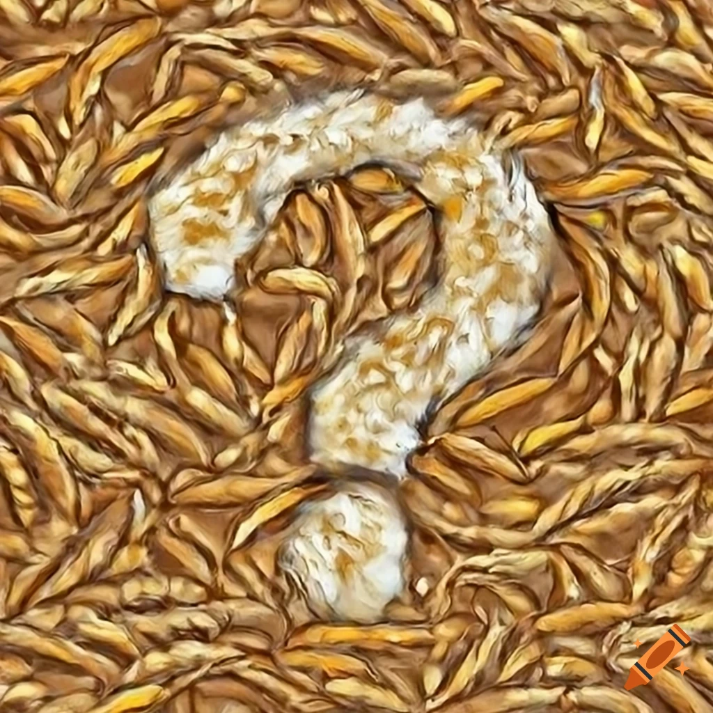 Question mark symbol made from golden barley grain texture on Craiyon