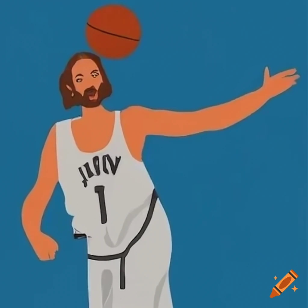 Jesus playing basketball in a simple and humanized manner on Craiyon
