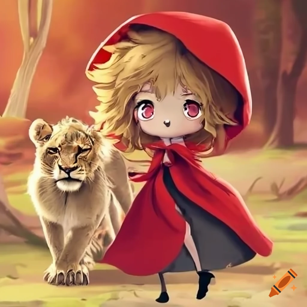 Little red riding hood meets a gentle lion on Craiyon