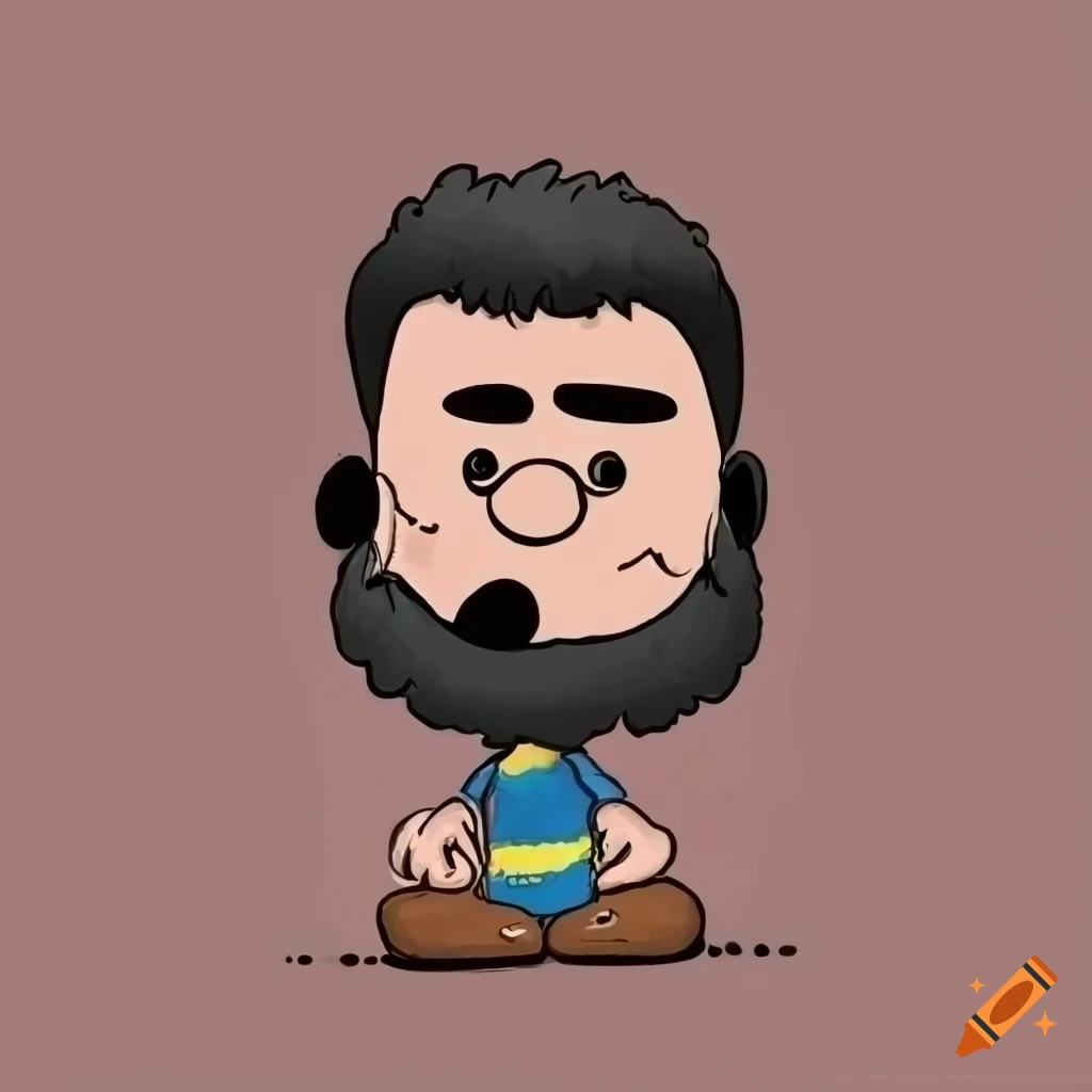 Cartoon-style man with black hair and beard similar to Snoopy on Craiyon