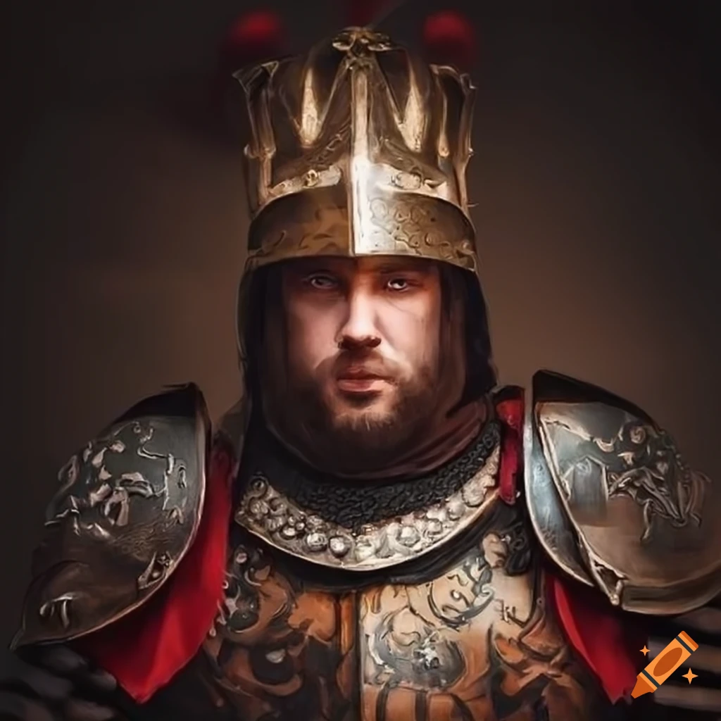 Brown-haired male lord in black and red knight armor on Craiyon