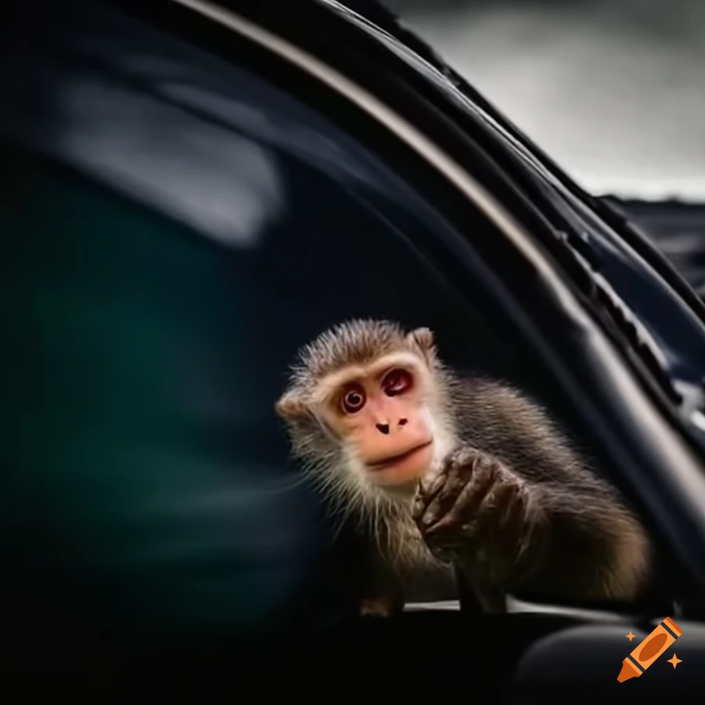 Monkey driving a car on Craiyon