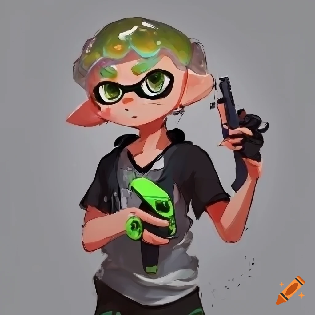 Character with paint mini gun, black clothes, and white shoes in ...