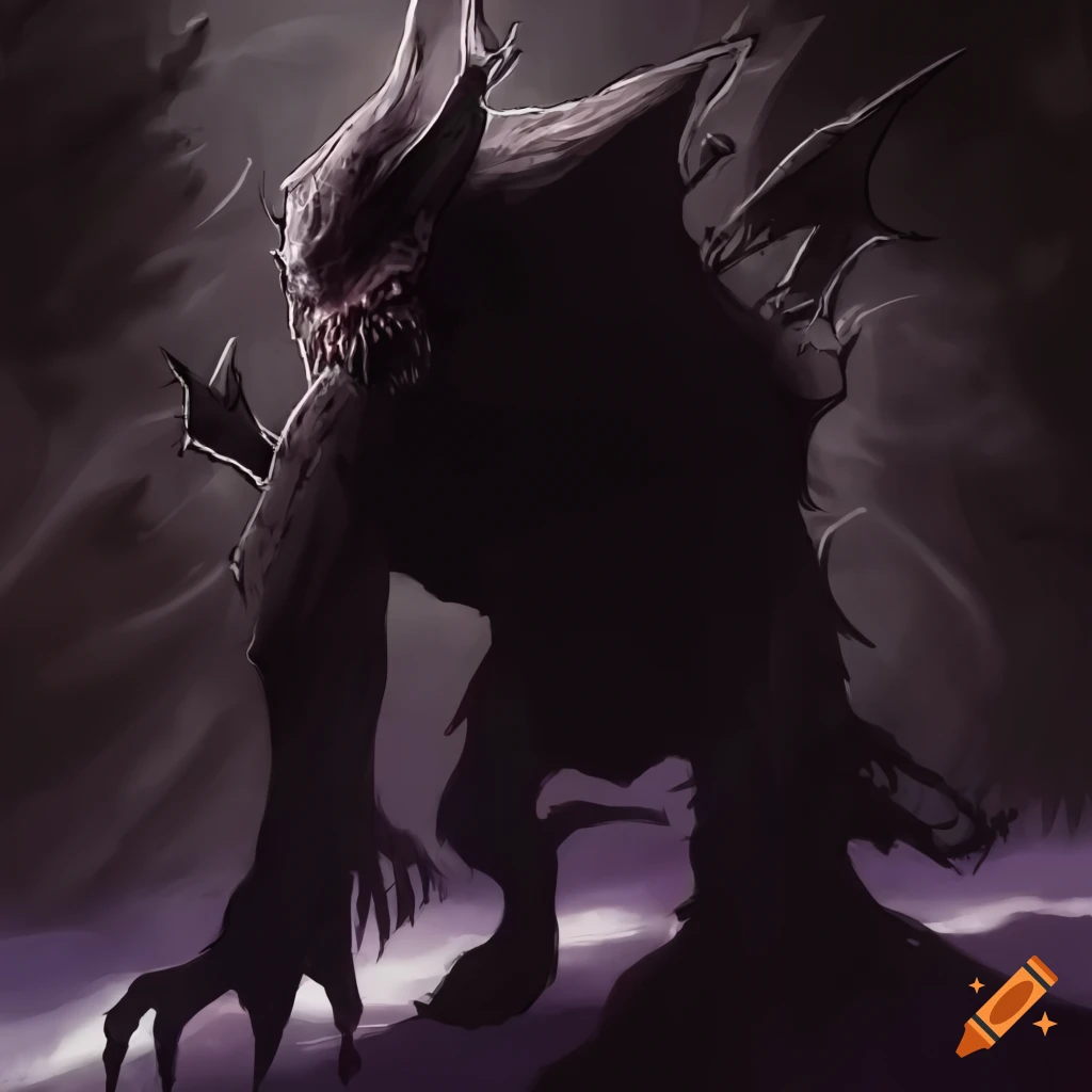 Eldritch shadow monster with multiple eyes and bones, feral beast on ...