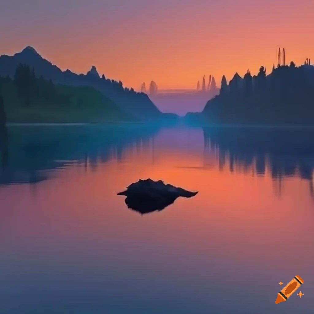 Breathtaking mountain lake at sunset in ultra-high definition on Craiyon