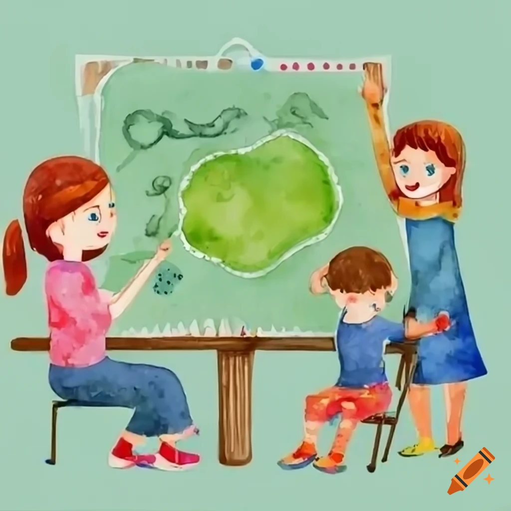 Classroom discussion on pollution with teacher and children looking at ...