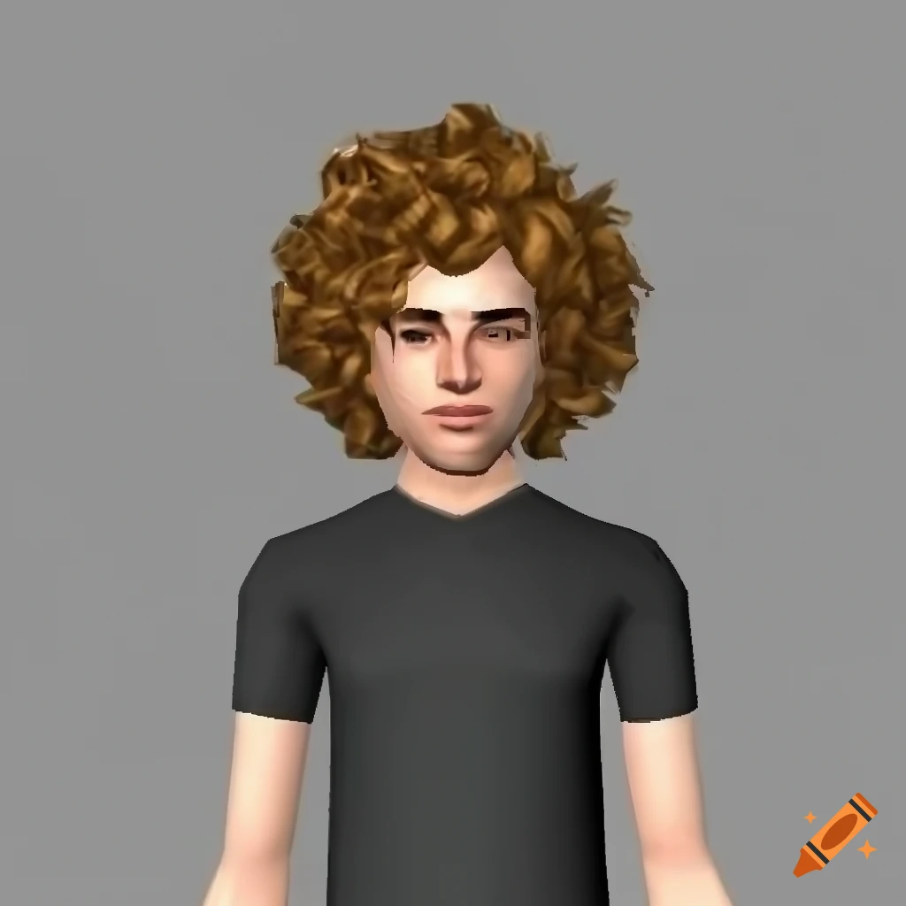 Male with golden curly hair and brown eyes in retro PS1 graphics style ...