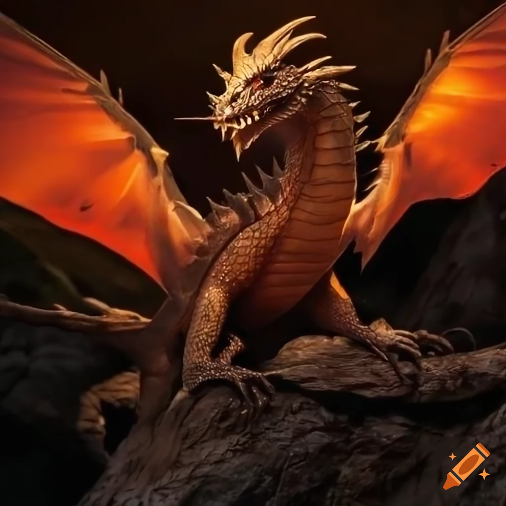 Magnificent dragon soaring above a mountainside with fiery red eyes on ...
