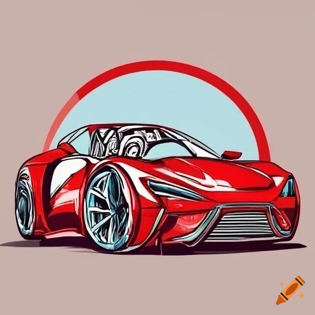 Outline of a red racer car drawing on Craiyon