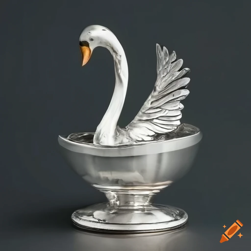 Silver swan sitting on a vase statue on Craiyon