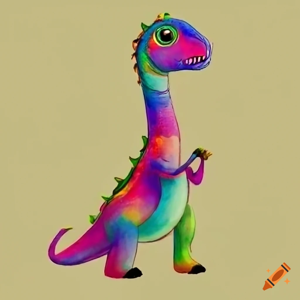 Unique multi-colored dinosaur with large eyes, spots, and long tail on ...