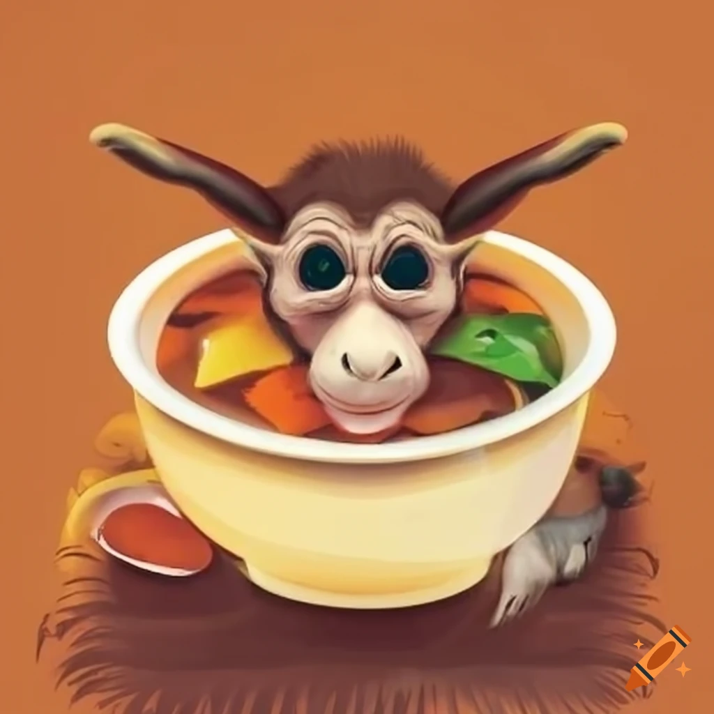 Monkey and donkey in a soup on Craiyon