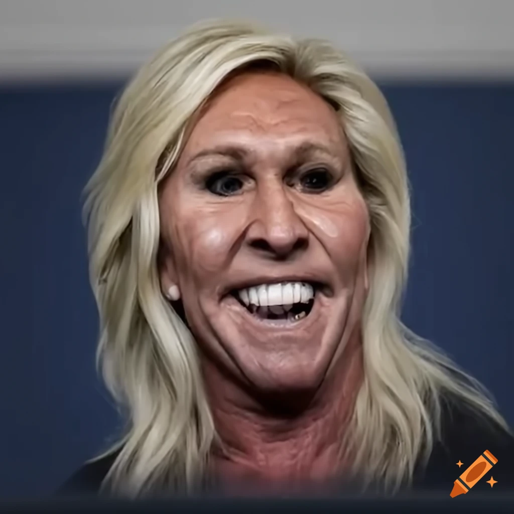 Representative Marjorie Taylor Greene depicted as a robot with blonde ...