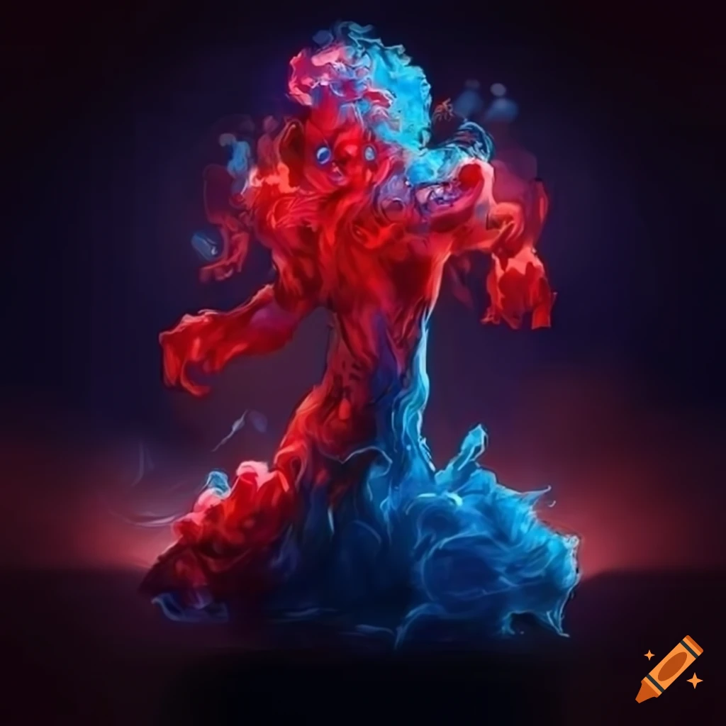 Elemental made of red and blue steam in fantasy art style on Craiyon