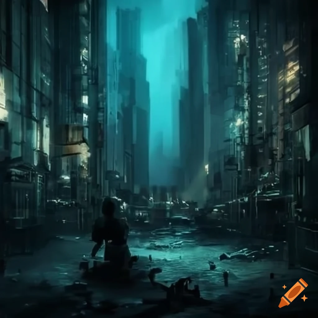 Fighting arena in a dystopian cityscape on Craiyon