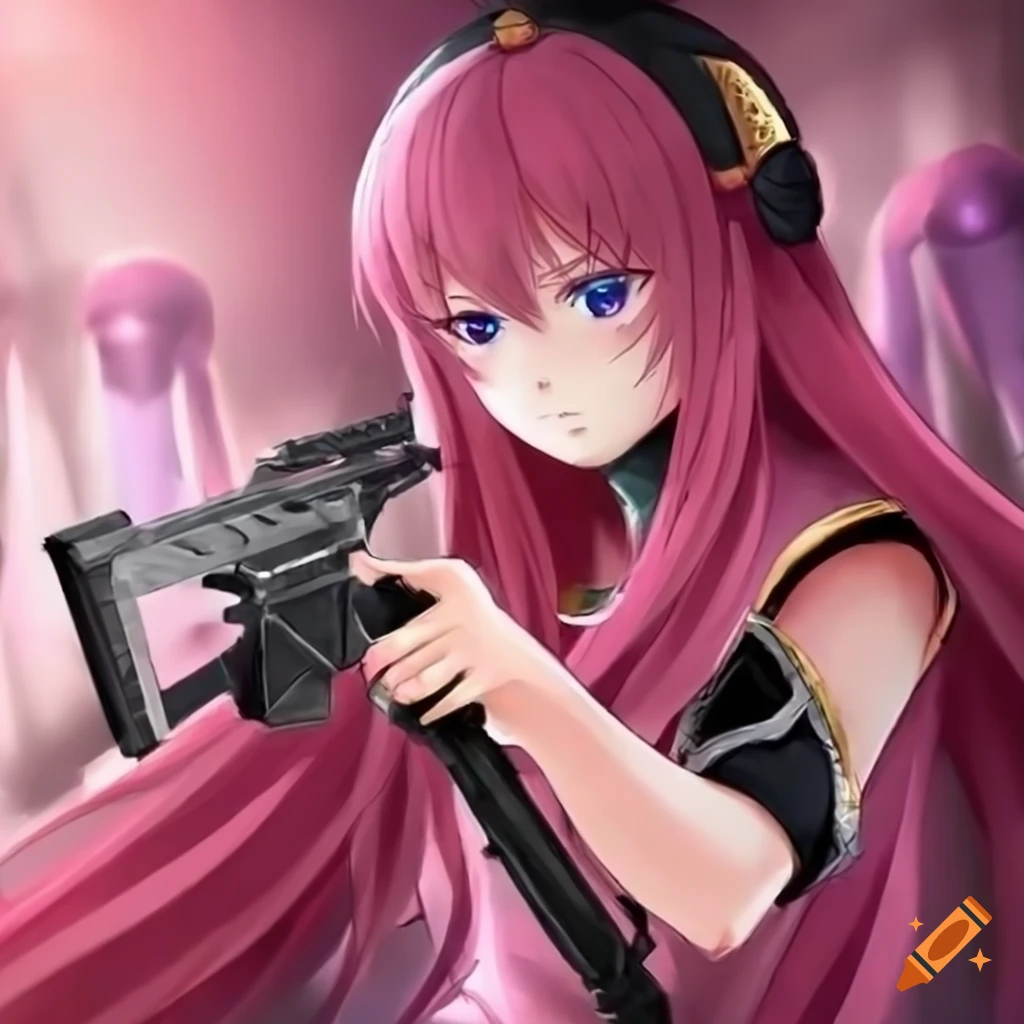 Megurine luka holding a bazooka on Craiyon
