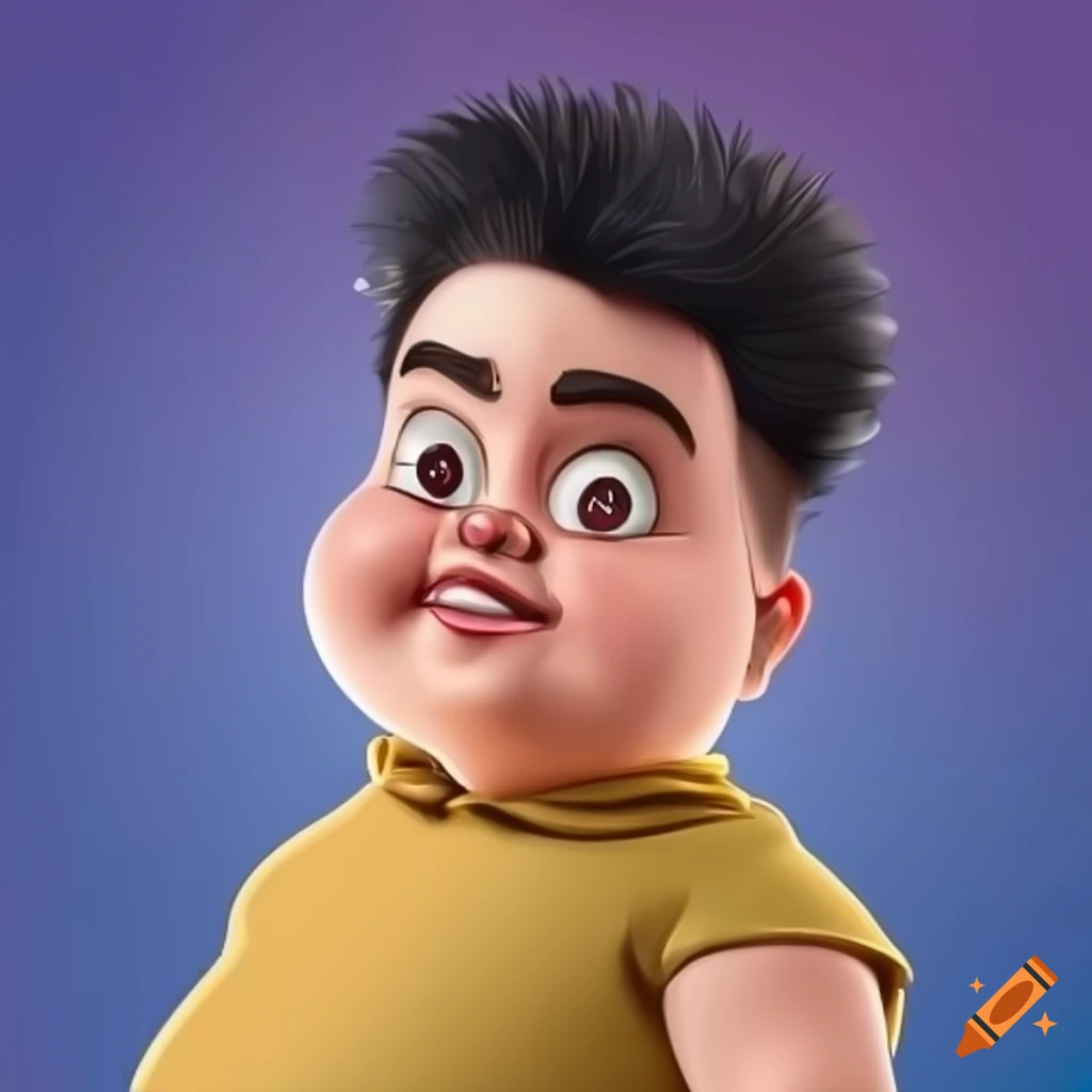 Chubby man with black hair in Disney character style on Craiyon