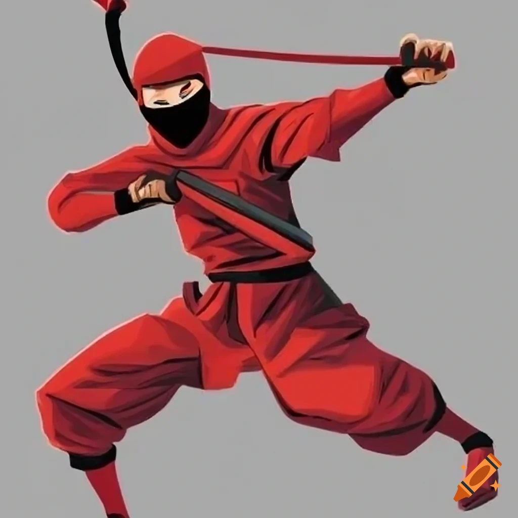 Outline drawing of a red ninja on Craiyon