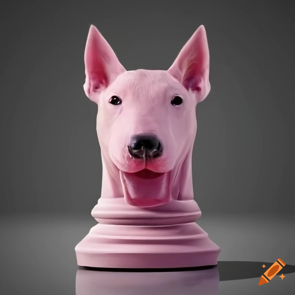 Pink and brown bull terrier portrayed as a king chess piece on Craiyon