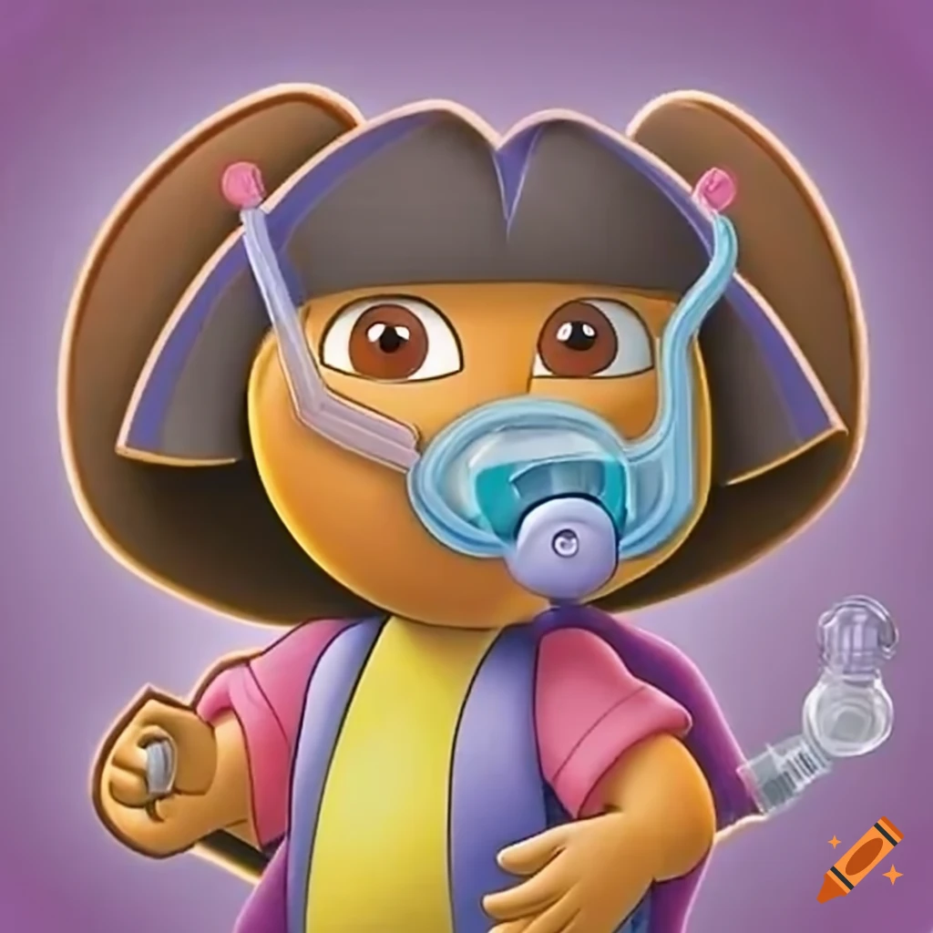 Dora the explorer wearing a cpap respiratory mask on Craiyon