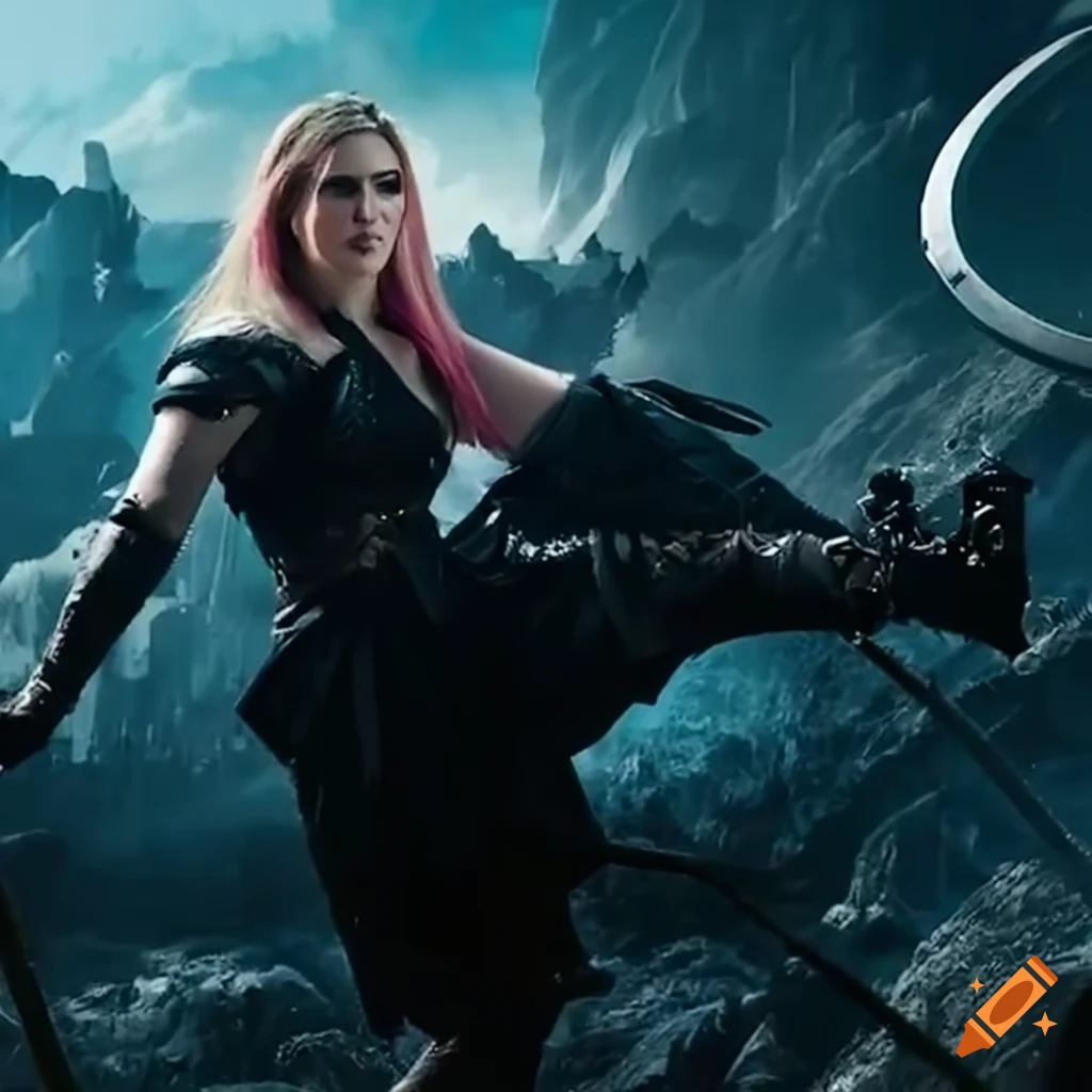 Dramatic battle scene featuring Avril Lavigne and Paige Spiranac as ...