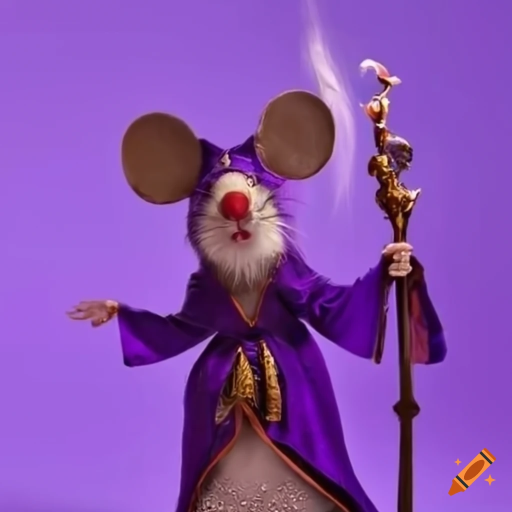 Mouse sorceress in purple robe with magic wand on Craiyon