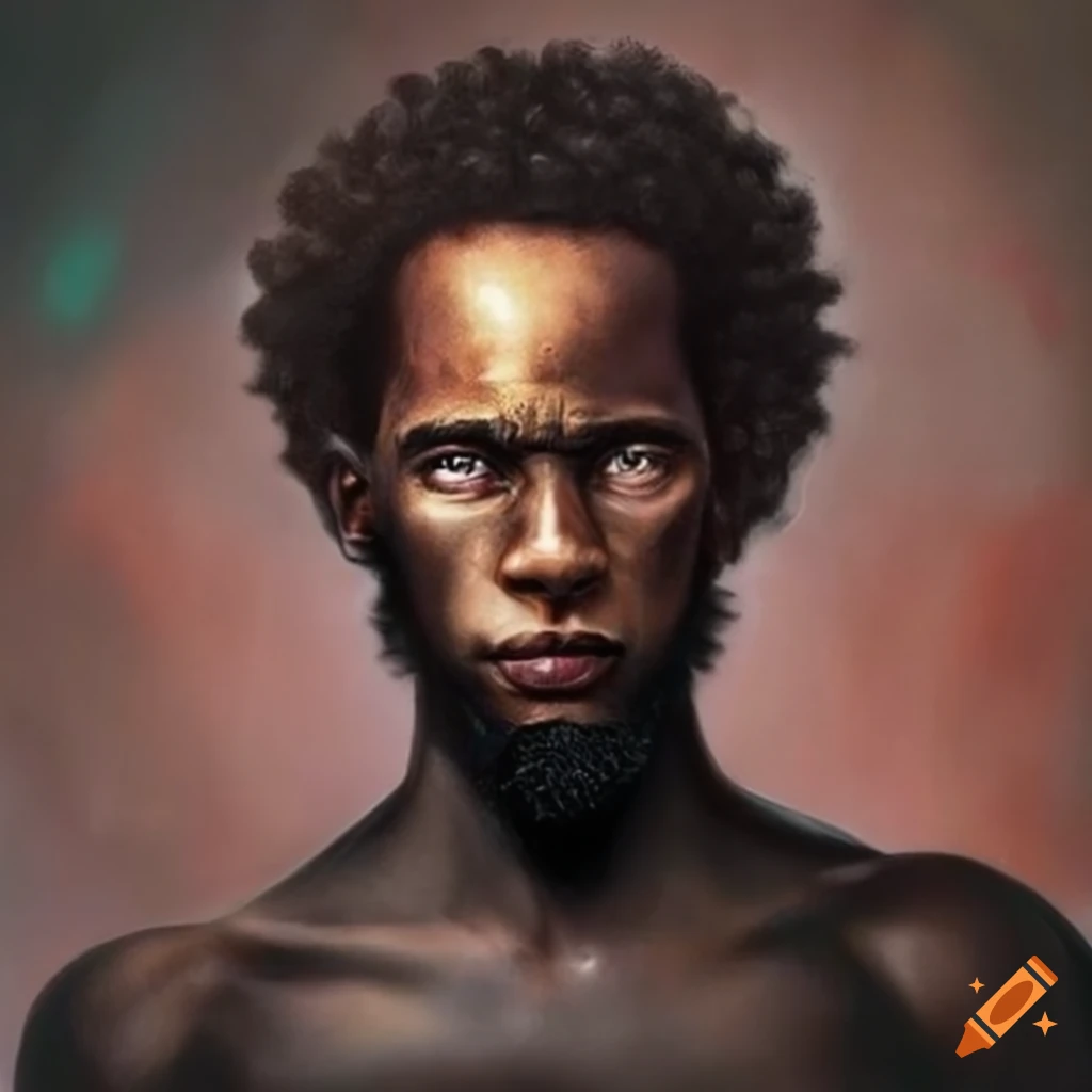 Realistic art of a black man wearing a classic medium-size t-shirt on ...