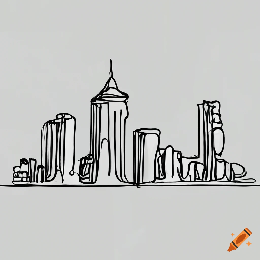 Continuous line drawing of city buildings on Craiyon