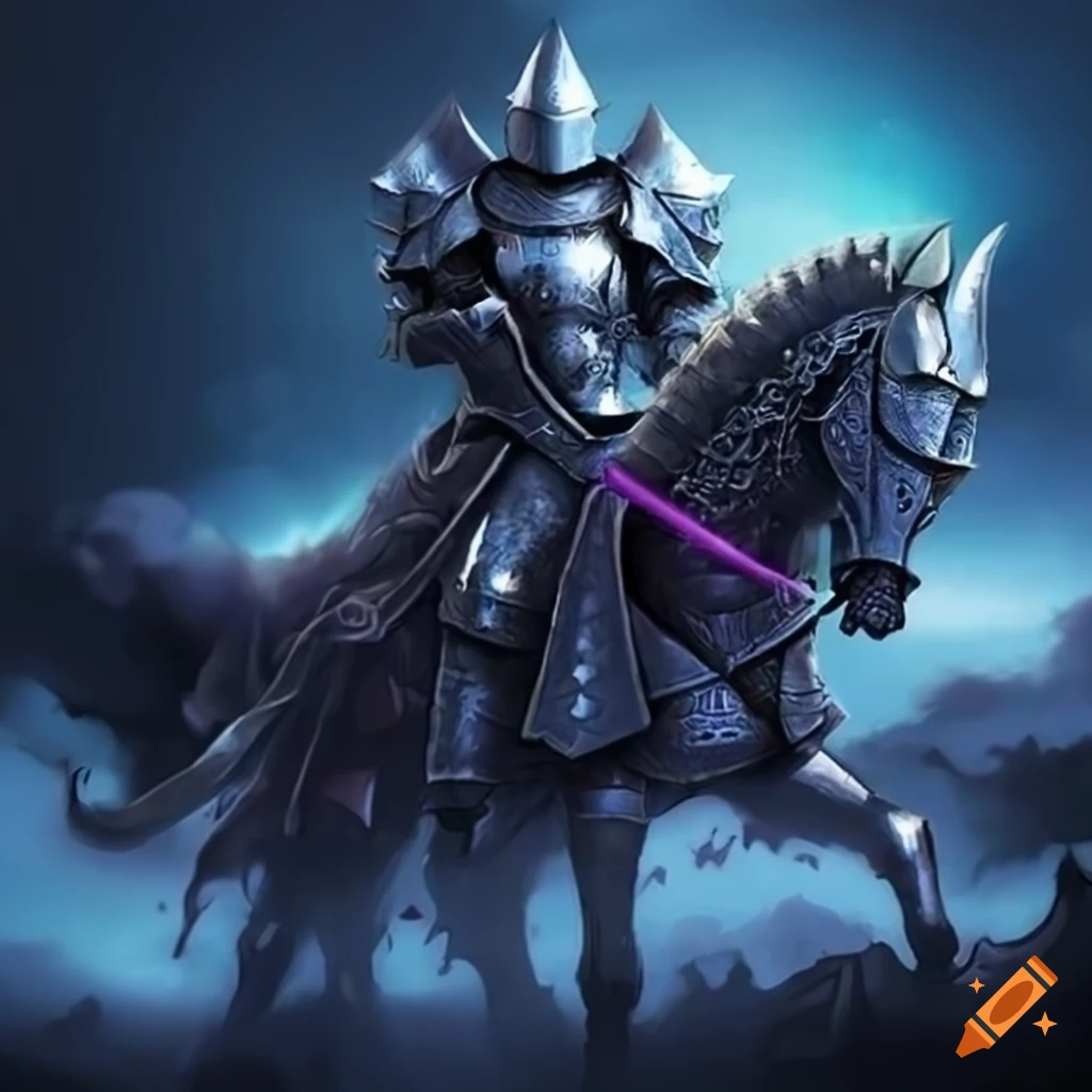 Armored knight at night in front of a castle on Craiyon