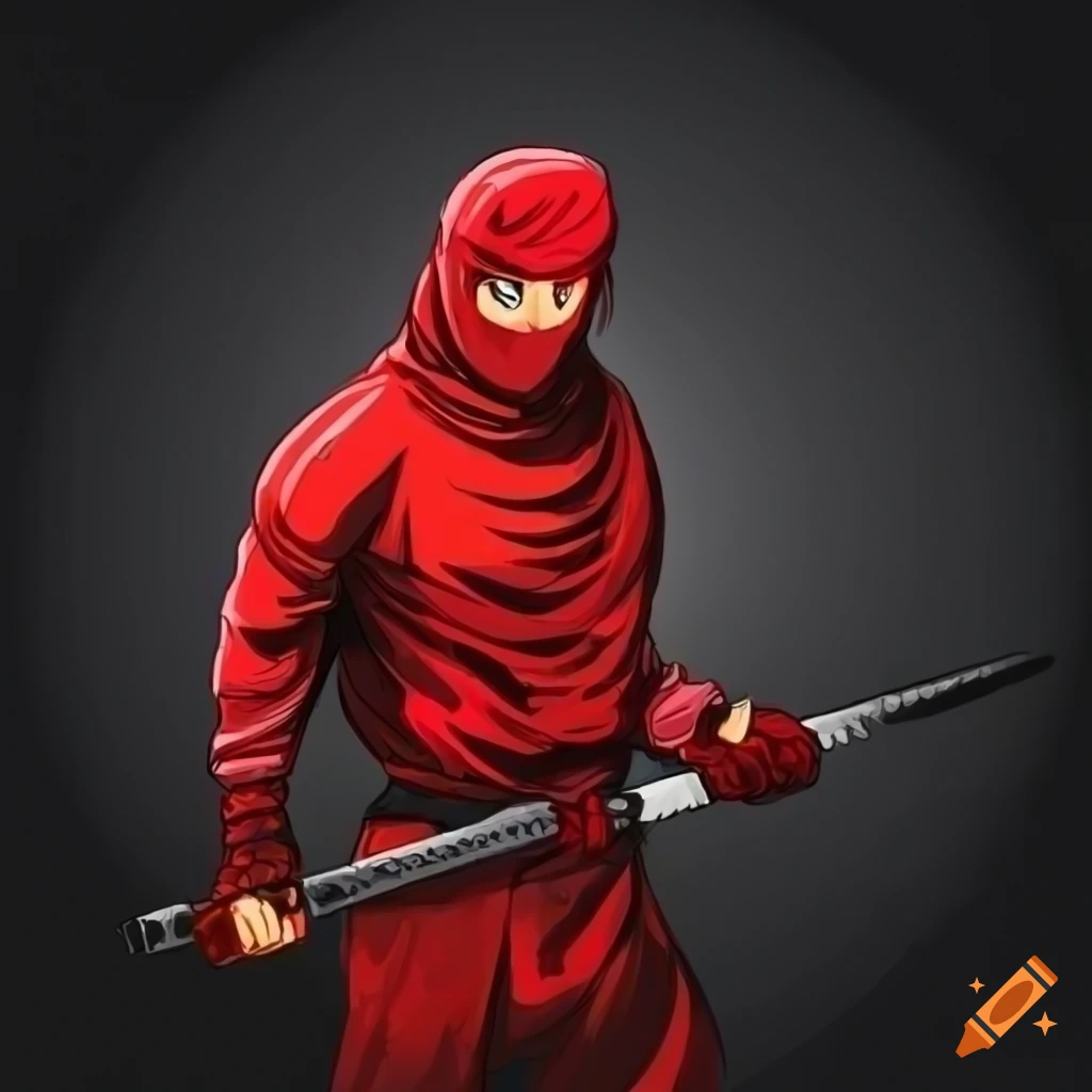 Drawing of a red ninja with a katana on a white background on Craiyon