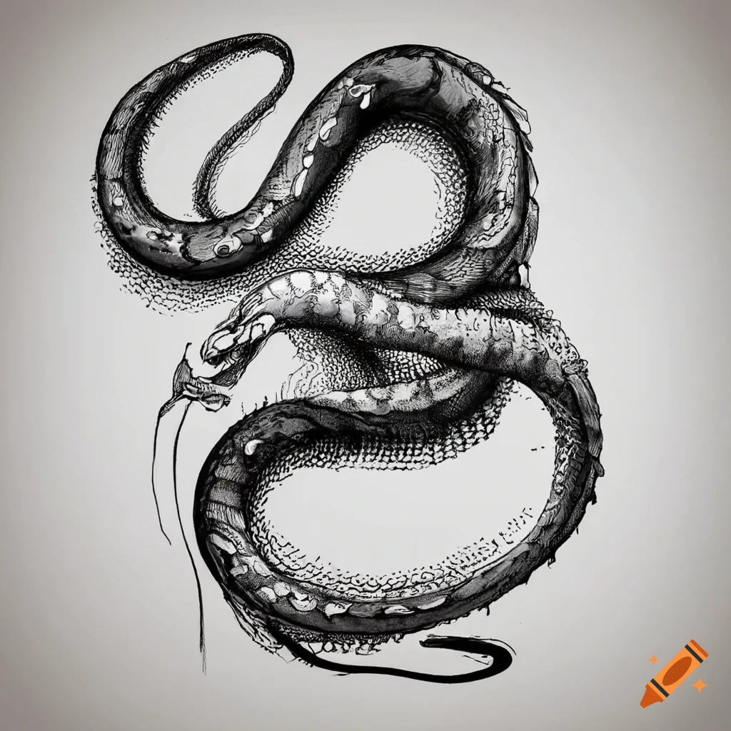 Ink sketch of a large snake in gothic style on Craiyon