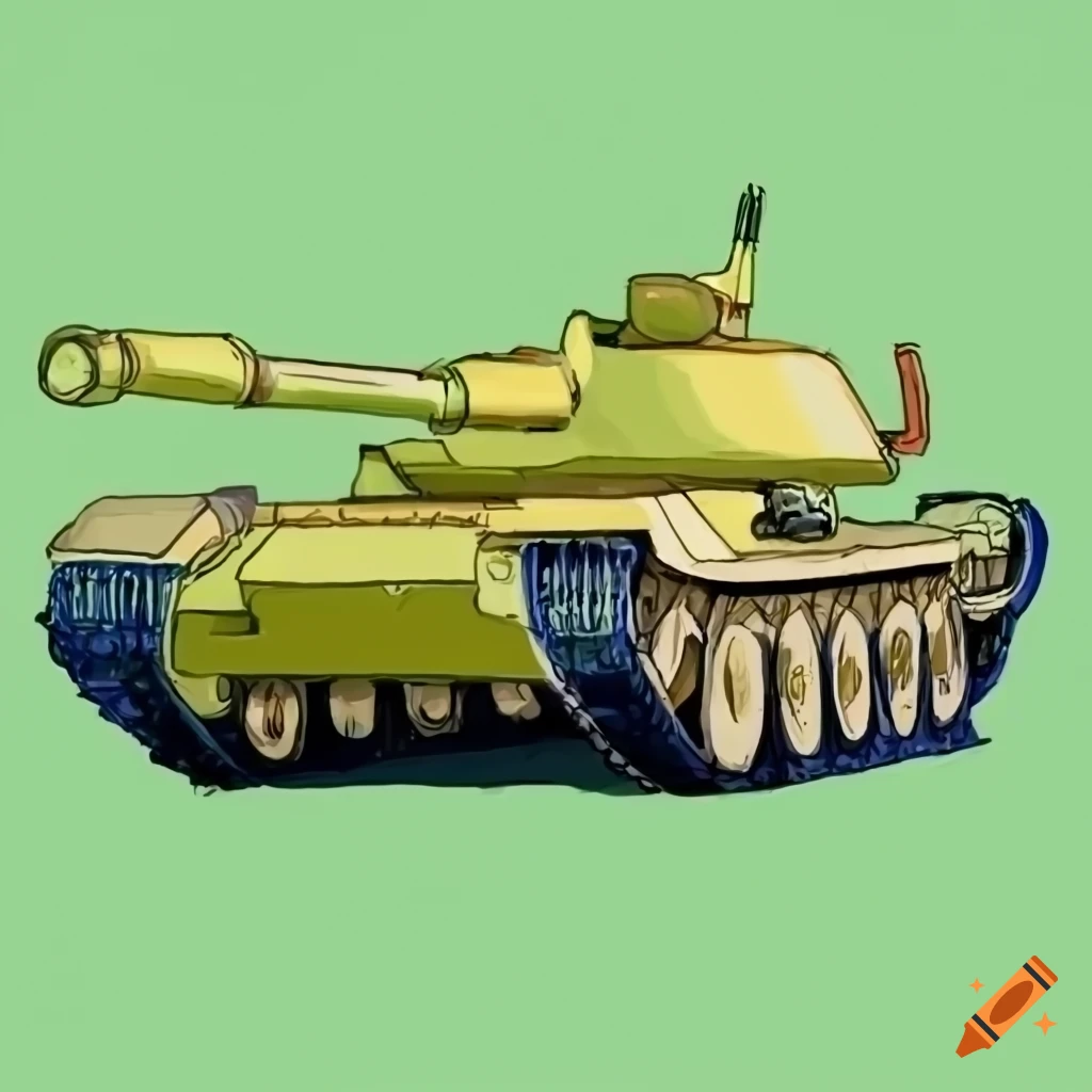 Drawing of a yellow tank on a green background on Craiyon