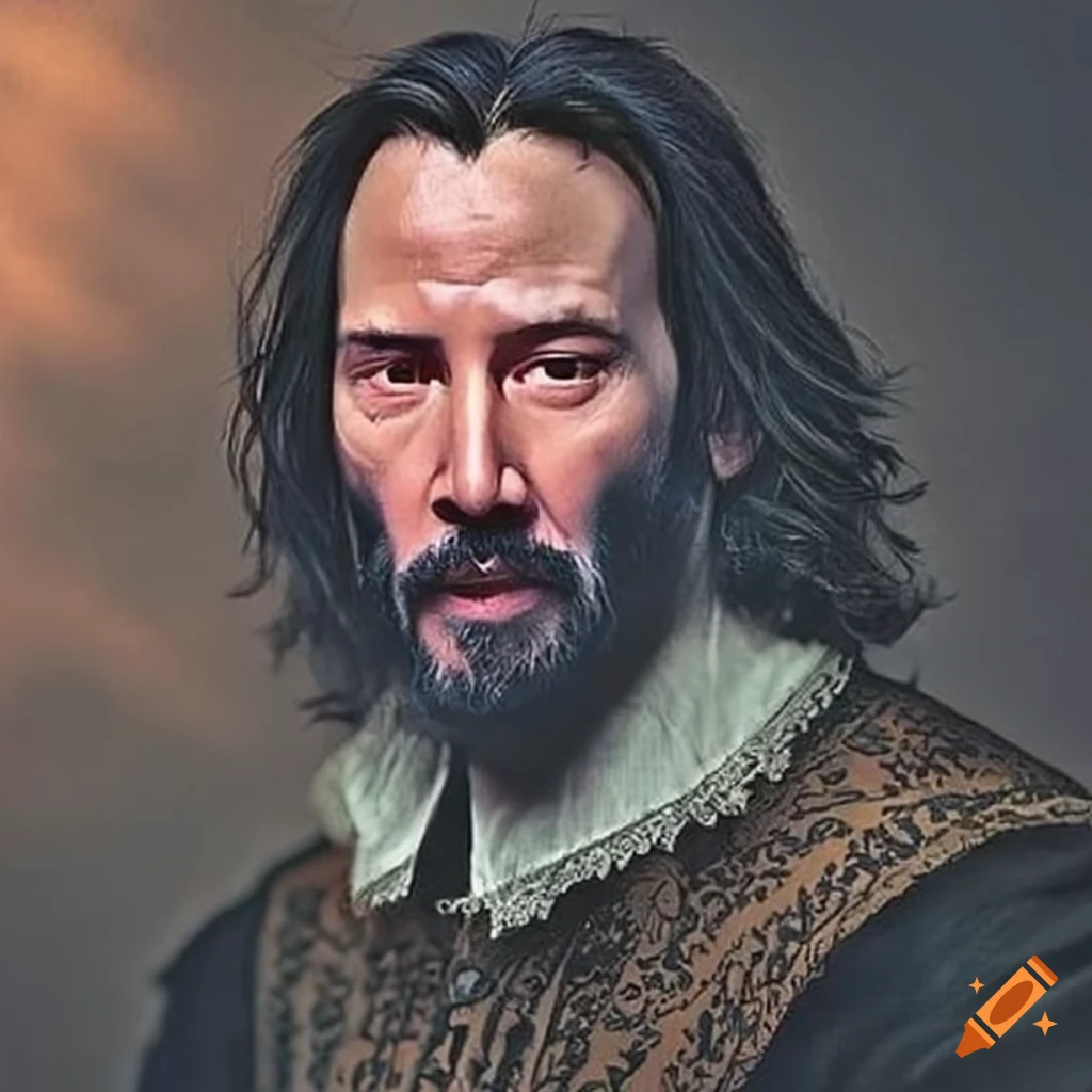 Keanu reeves as hamlet in a theatrical role on Craiyon