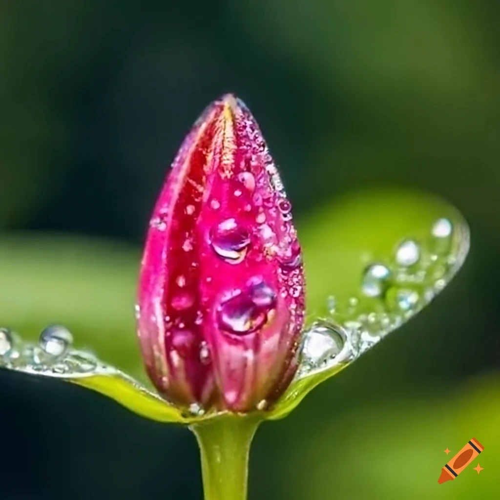 Close up of alien flower with water drops on petals on Craiyon