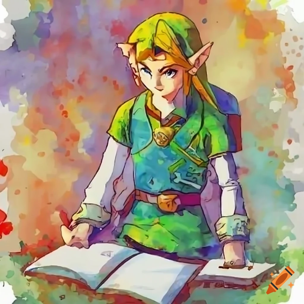 Link from the legend of zelda studying for exams on Craiyon
