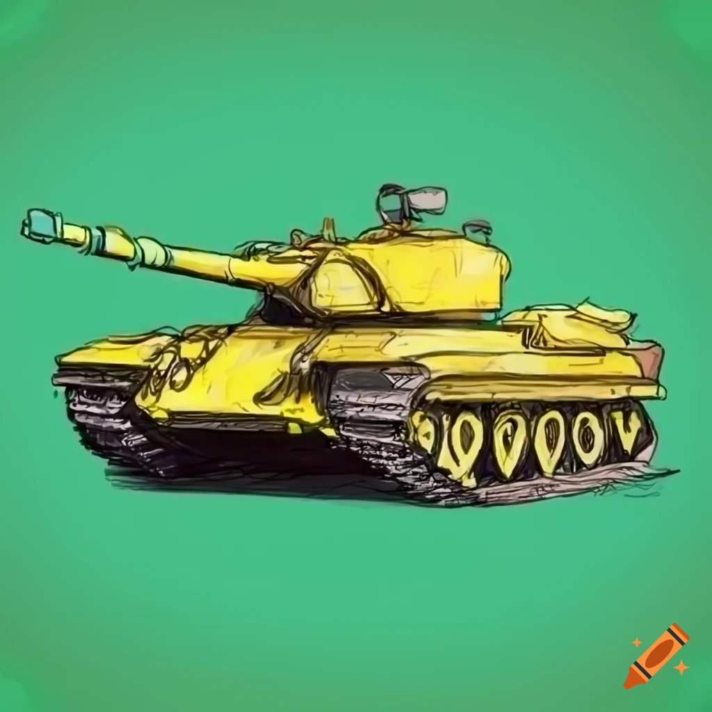 Drawing of a yellow tank on a green background on Craiyon