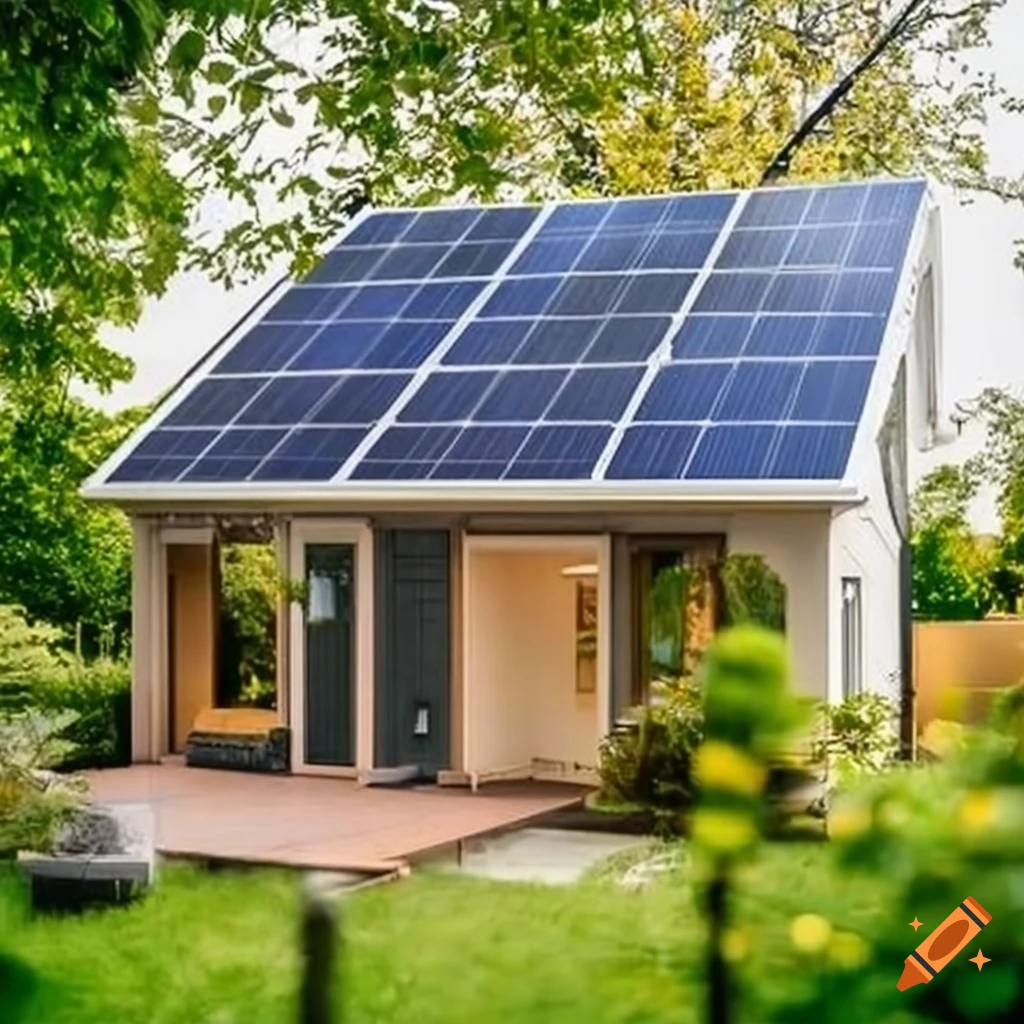 Classic house with solar panels and garden on Craiyon