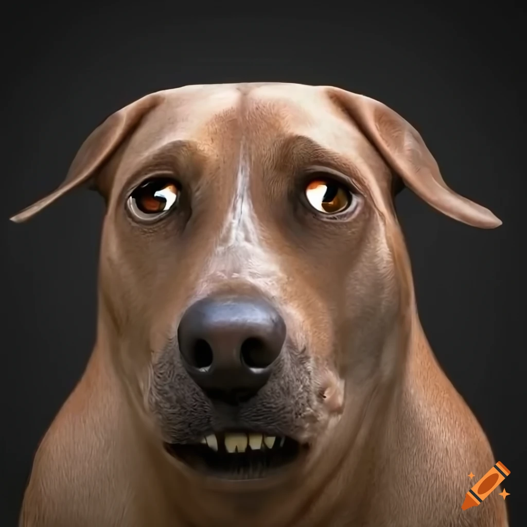 Unique dog with mercury eyes and humanoid teeth in a surreal setting on ...