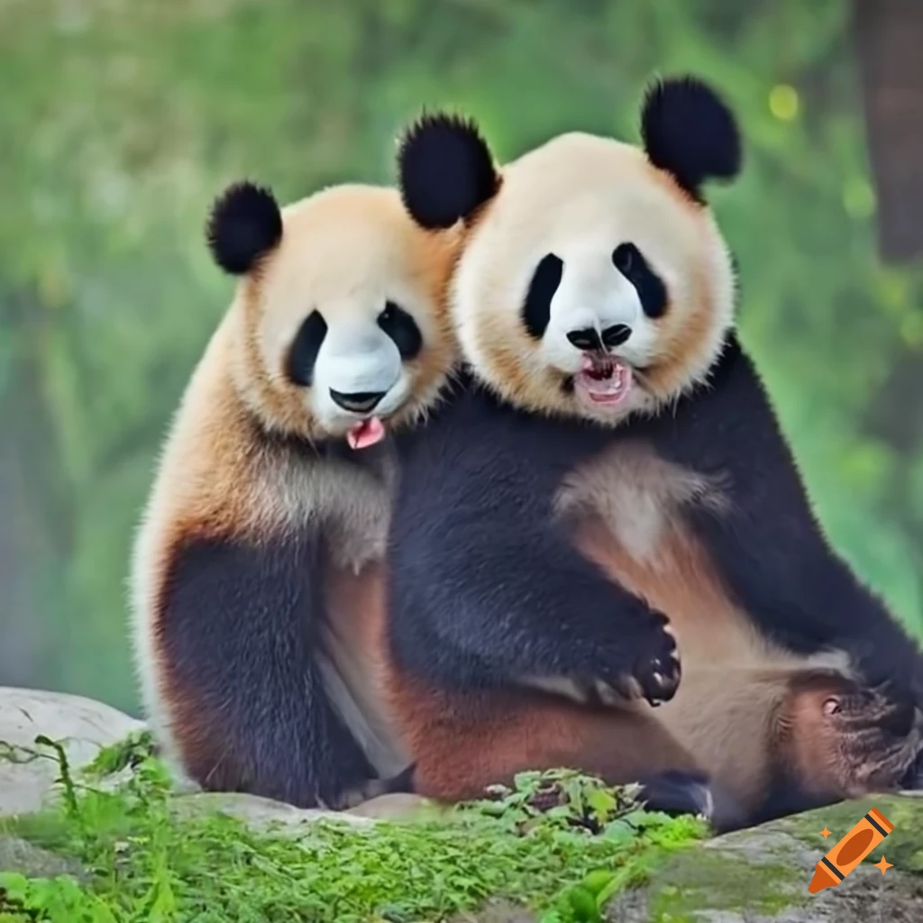 Three pandas in a city downtown on Craiyon