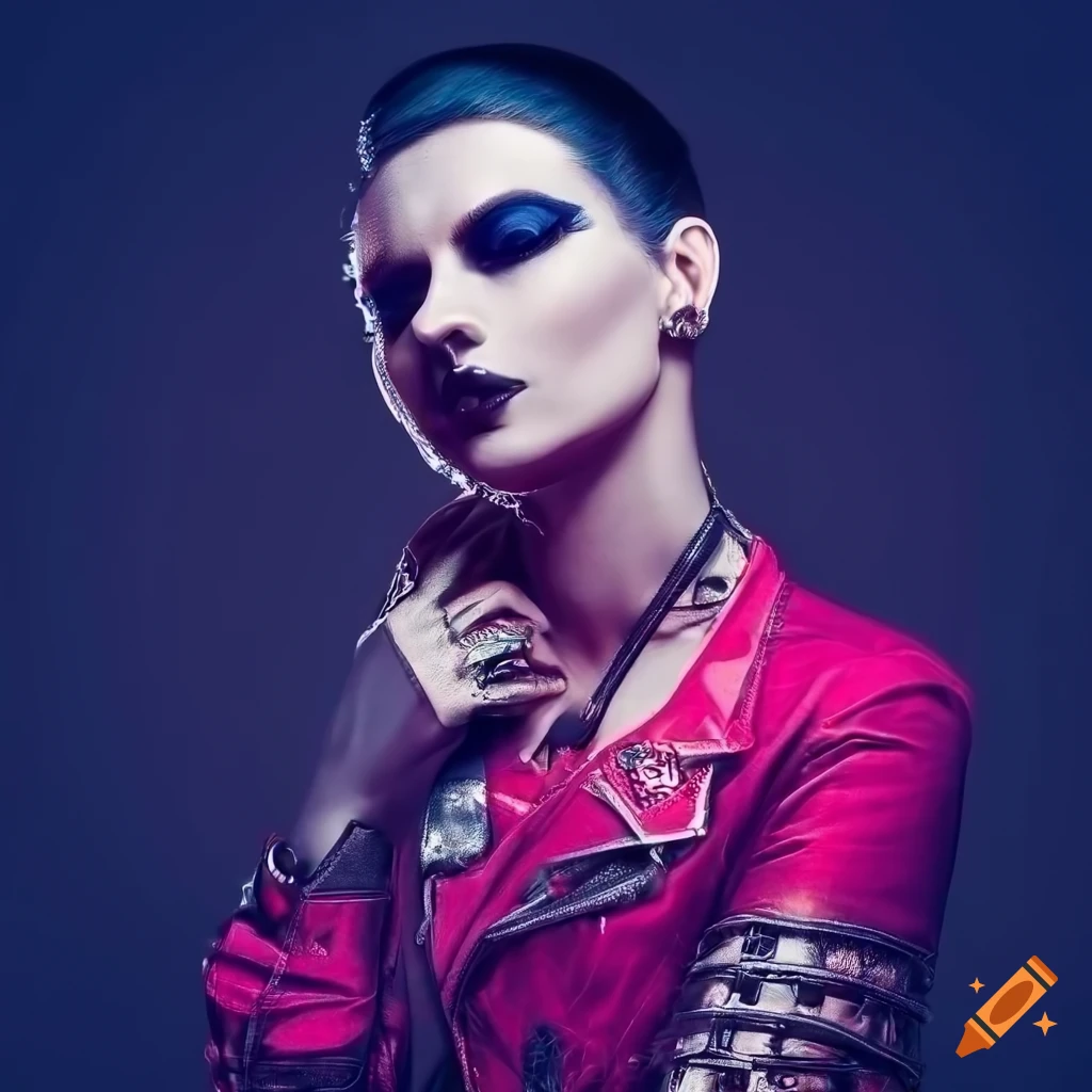 Stylized portrait of a woman in punk attire with dramatic lighting on ...