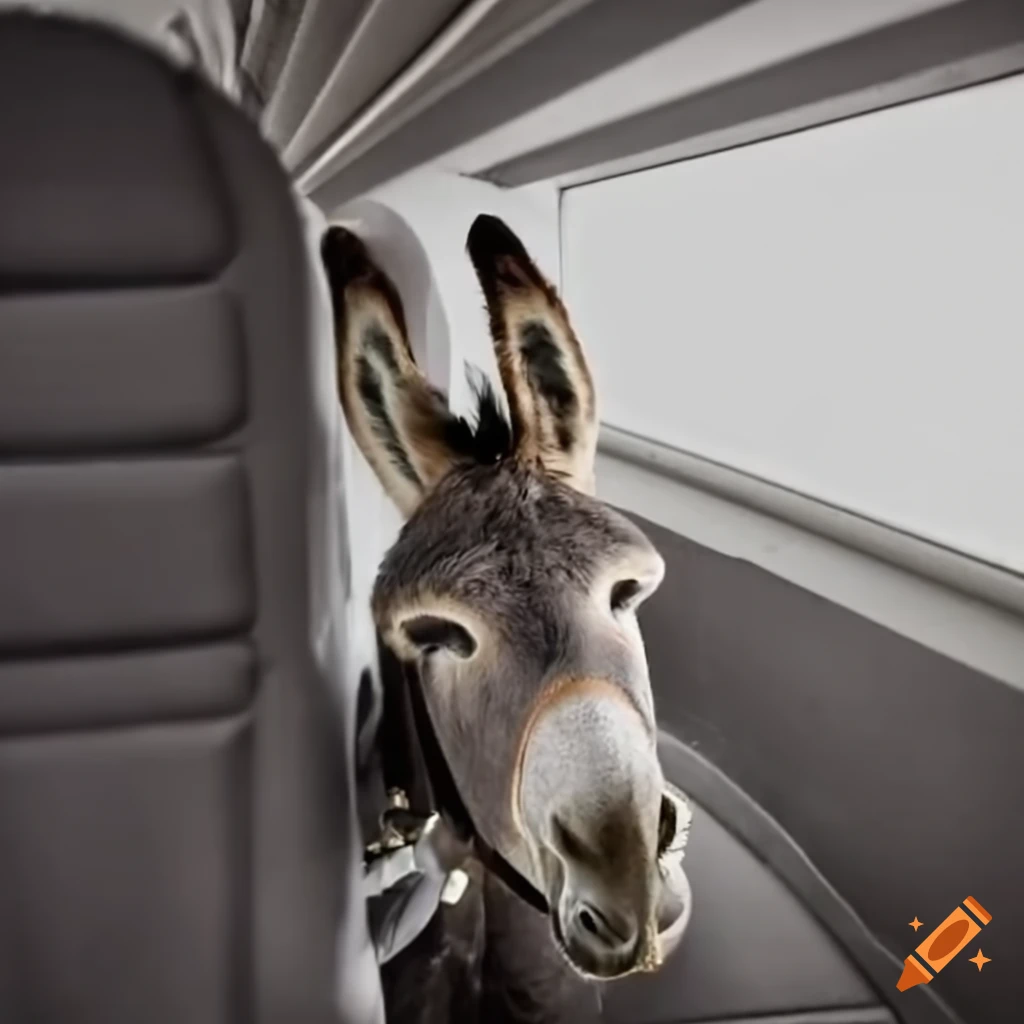 Donkey enjoying a plane ride on Craiyon
