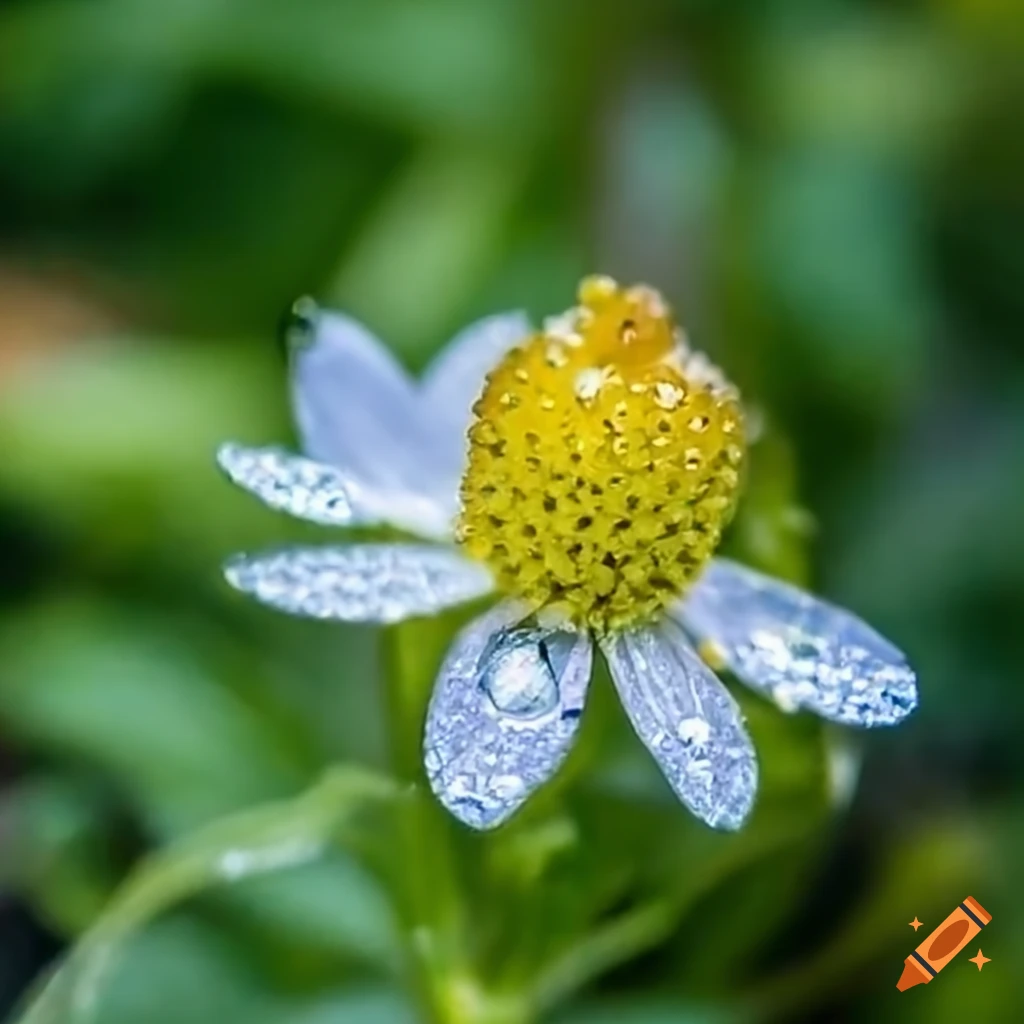 Close up of alien flower with water drops on petals on Craiyon