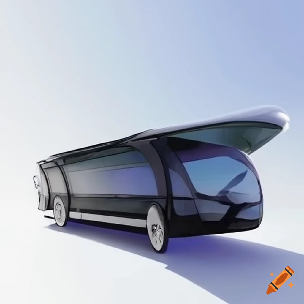Futuristic bus concept design with solar panels on roof on Craiyon