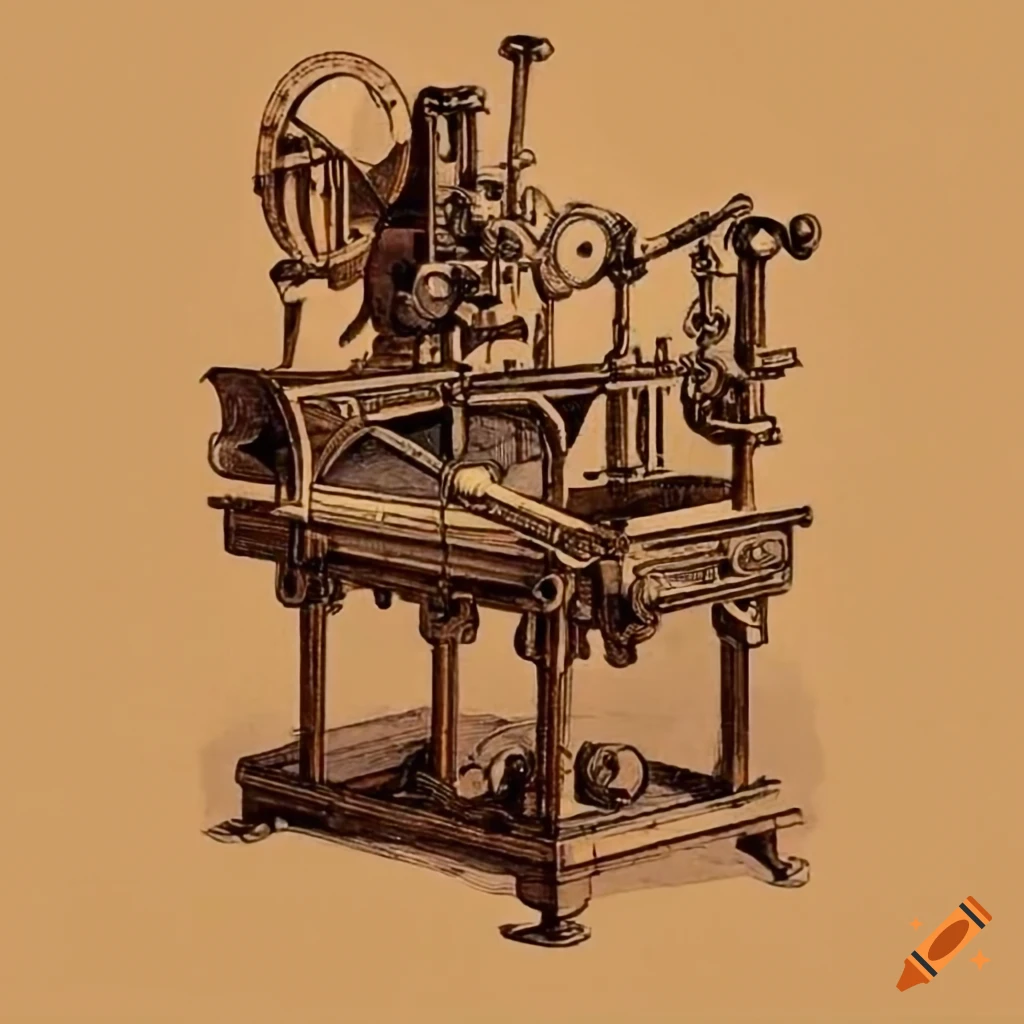 19th century sepia-toned woodcut of a complicated machine on Craiyon