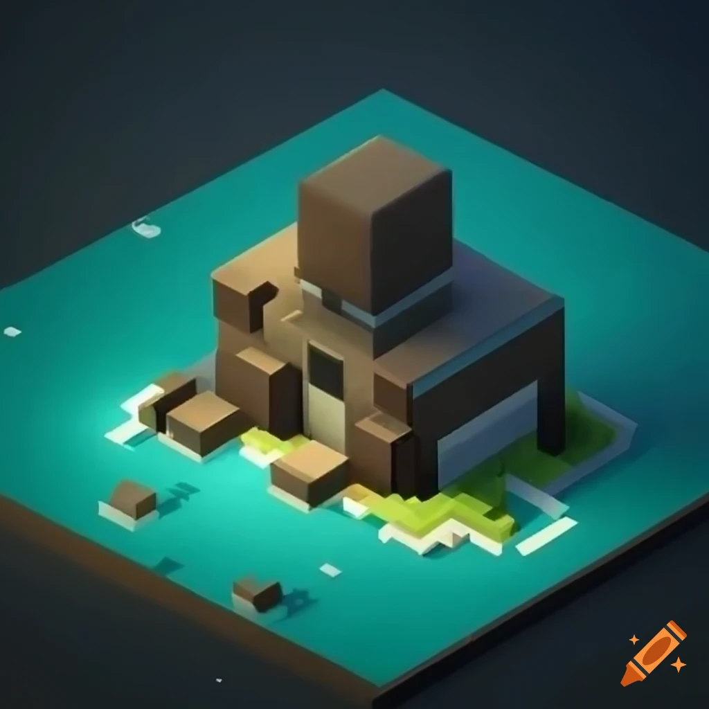 Isometric scene resembling minecraft with realistic shading on Craiyon