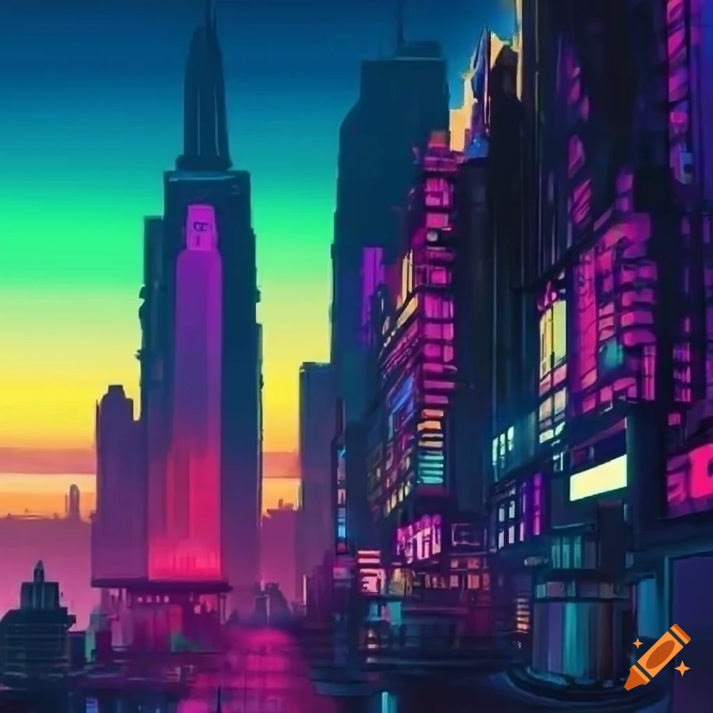 Retro-futurism cyberpunk cityscape on Craiyon